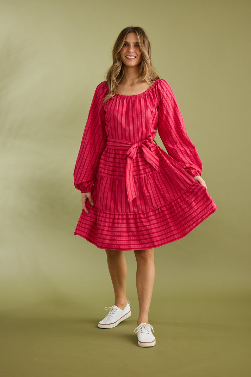Lakeside Dress Hibiscus Stripe - Holiday – Binny Bowe Boutique
